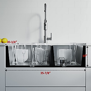 Dowell 10" Deep Apron Front Farmhouse Undermount Double Bowl 35-7/8x20-3/4 Stainless Steel Kitchen Sink (16 Gauge, 6008 3620D)