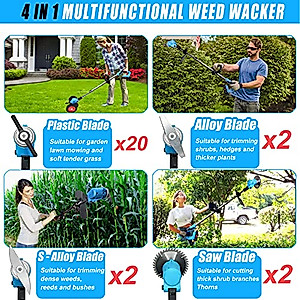 Cordless Weed Wacker Electric Weed Eater with 2 x 21V/2.0Ah Battery Powered and Charger, 3-in-1 Lightweight Brush Cutter Edger Lawn Tool No-String Grass Trimmer Push Wheeled Lawn Mower for Yard Garden