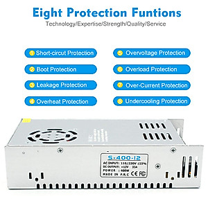 inShareplus 12V 33A 400W, DC Universal Regulated Switching Power Supply, Converter AC 100-240V to DC 12 Volt LED Driver, Transformer, Adapter for LED Strip Light, 3D Printer, Radio, Computer Project
