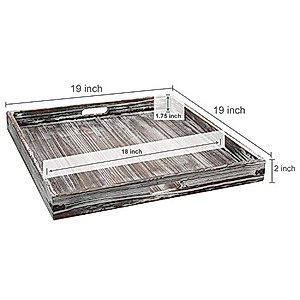 MyGift 19-inch Square Rustic Torched Wood Ottoman Tray with Vintage Metal Side Accent Wraps