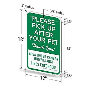SmartSign Please Pick Up After Your Pet Sign - 2 Pack, Area Under Surveillance Sign, 18 x 12 inch, 2mm Thick Aluminum Composite, Green and White, Made in USA