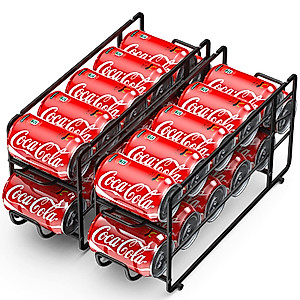 CANYAVE Soda Can Organizer Storage Rack, 2 Pack Stackable Beverage Soda Can Dispenser Organizer Holder for Refrigerator, Cabinet, Pantry (Black)