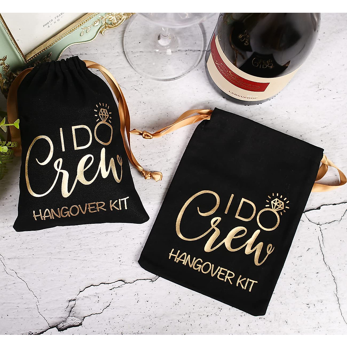 Cytdkve Gold Foil Bachelorette Party Favor Bag Hangover Kit Bag, Wedding Bridal Party Favor Bags for Bridesmaid Gifts Engagement Gifts (10 Pieces, Black, 5 x 7 Inch)