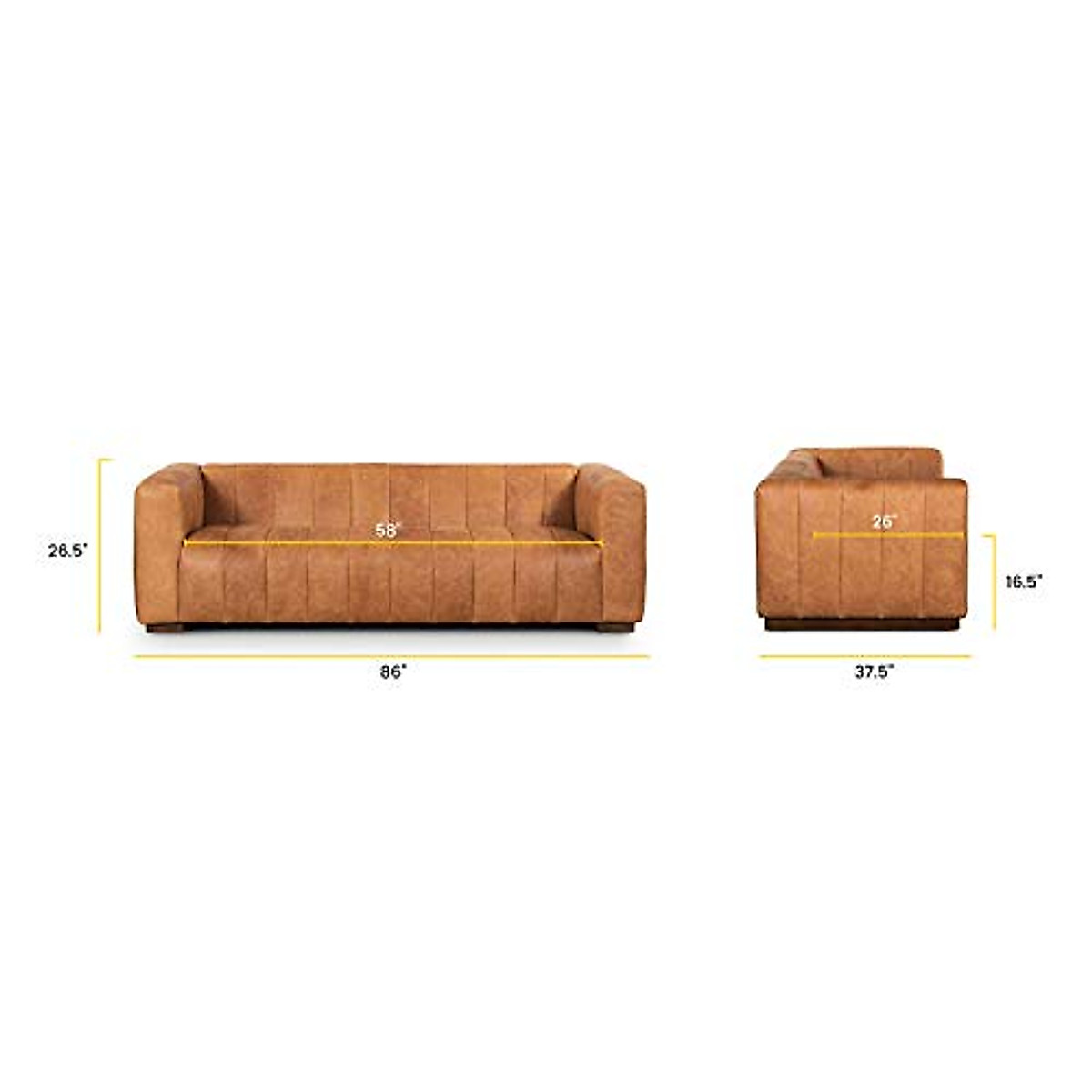 POLY & BARK Canale 86" Sofa in Full-Grain Pure-Aniline Italian Leather, Cognac Tan