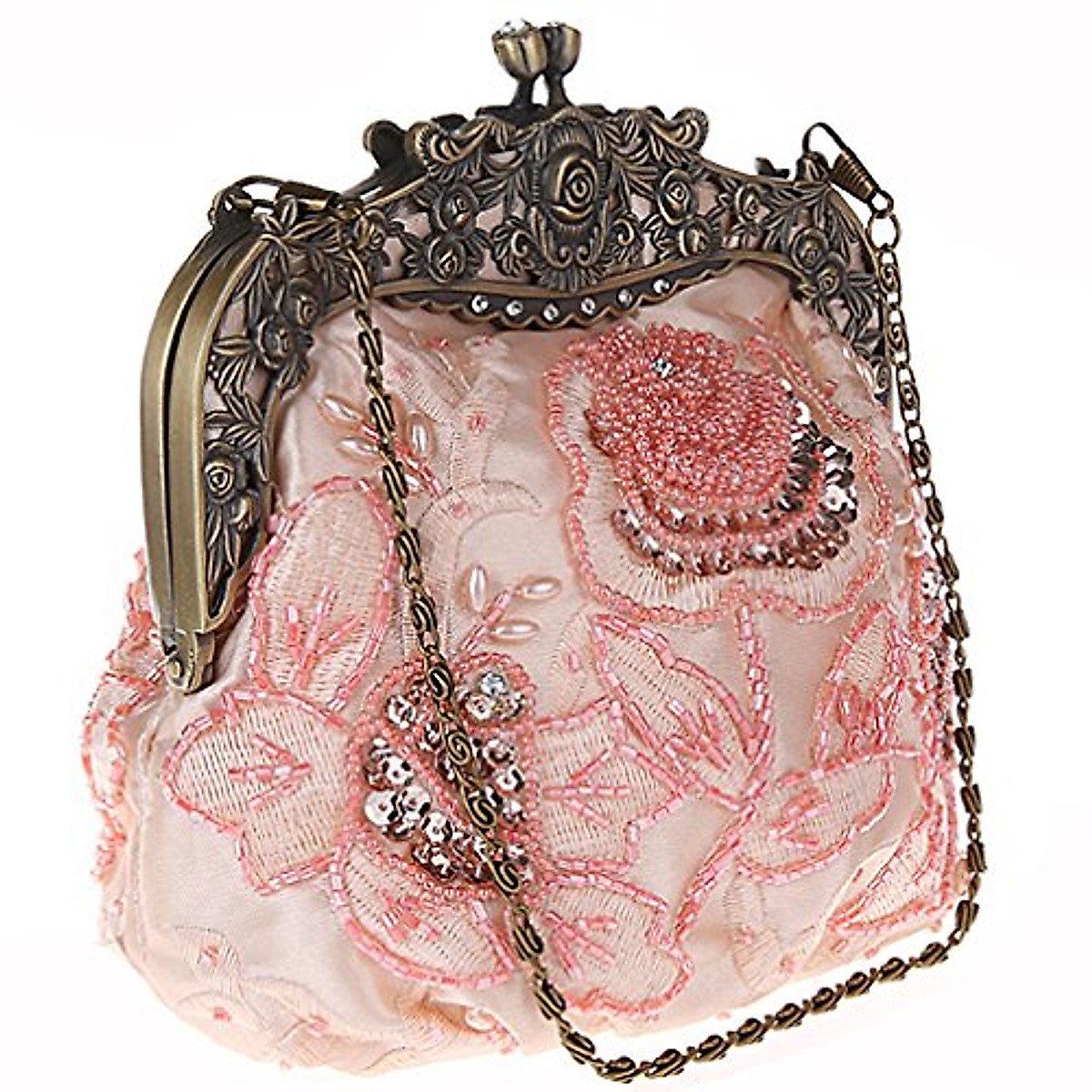 Belsen Women's Vintage Beaded Sequin Flower Evening Handbags (Champagne)