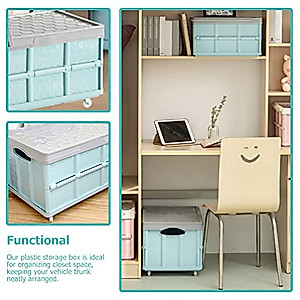 Cabilock Foldable Storage Bins with Lids Collapsible Storage Box Utility Wagon Camping Garden Shopping Cart Grocery Toy Clothes Books Container With Wheel Blue