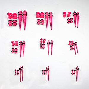 Marsrut 48 PCS Acrylic Gauge Kit Tapers Heart Tunnels Plug 14G-0000G Ear Stretching Set - PINK