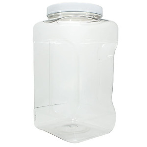 JUVITUS 1 Gallon / 128 oz / 4 Quart Square Storage Refillable PET Plastic (BPA Free) Container Jar