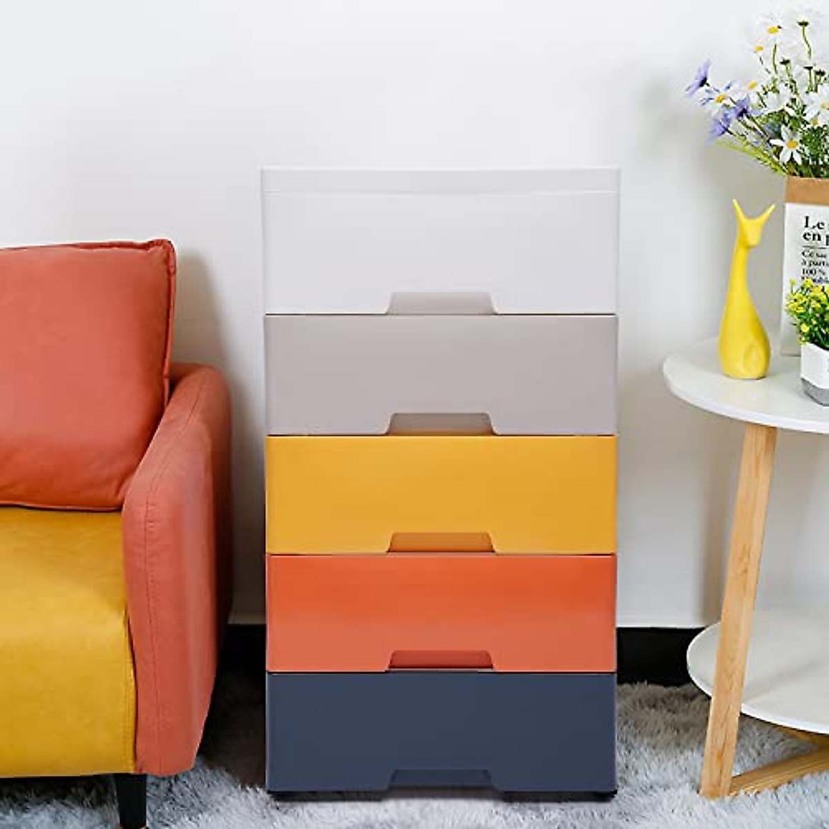 5 Layers Plastic Storage Cabinet, Storage Dresser with 5 Drawers, Organizer Unit for Hallway Entryway, Home Furniture Suitable for Boy's Girl's Room, Playroom, Bedroom