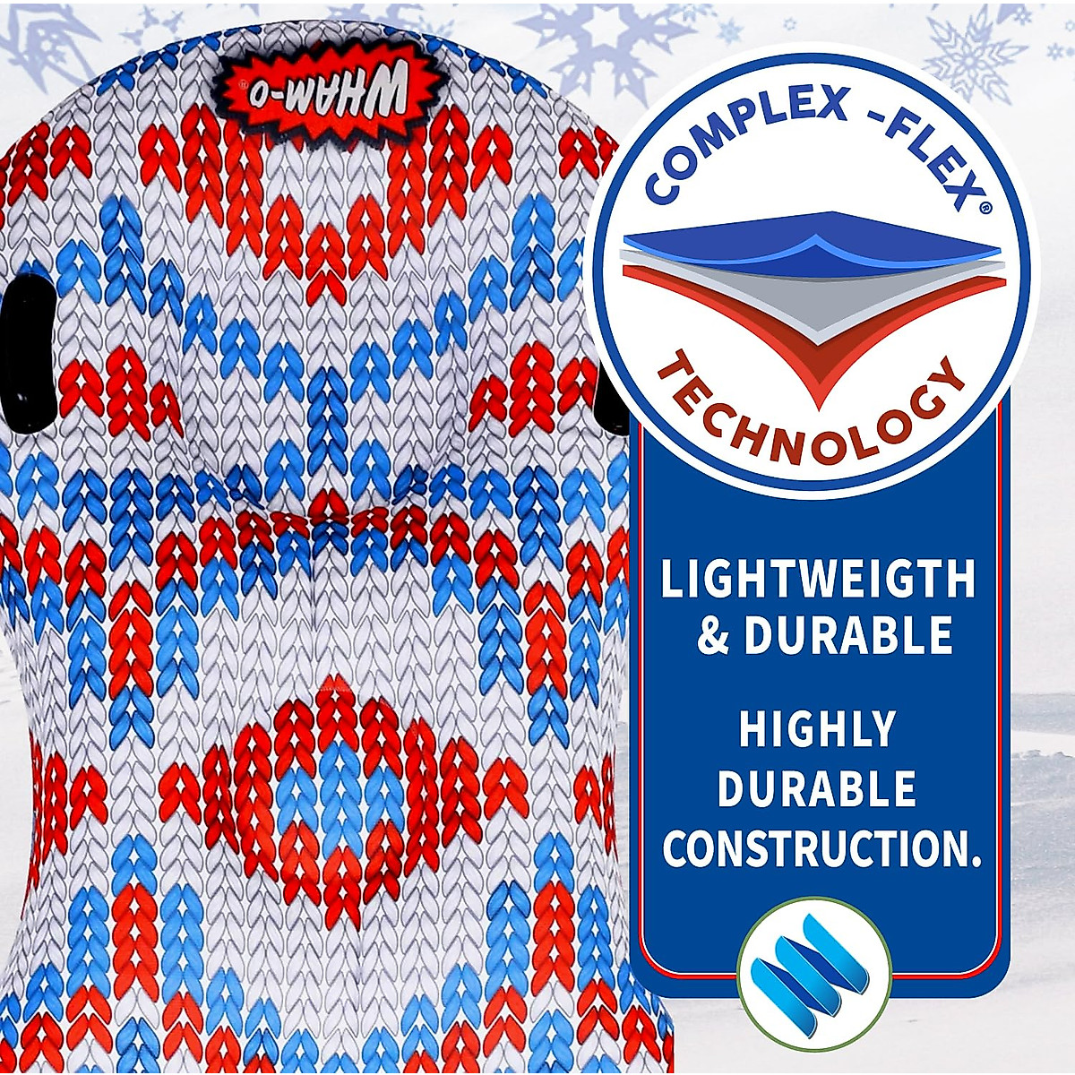 Snowboogie Super Double SnowTube 64" | Double Rider Snow Sleds | Inflatable Sled with Soft Handles | Slick Bottom for Speed & Control | Snow Sledding for Adults & Children | Nordic knit pattern design