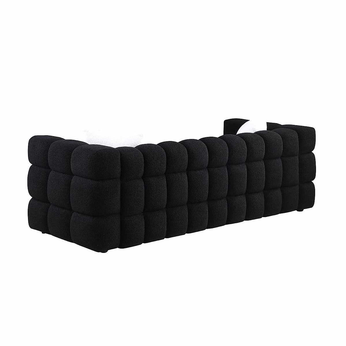 kevinplus 84.3'' Cloud Black Sofa Couch Boucle Chesterfield Sofa Couch for Living Room, Modern 3-Seat Upholstered Sectional Sofa Couch for Apartment Bedroom Dorm Office, Medium-Soft & 2 Pillows, Black