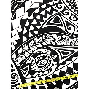 Black/White Tribal with Honu 100% Cotton Hawaiian Print Fabric Sold by The Yard