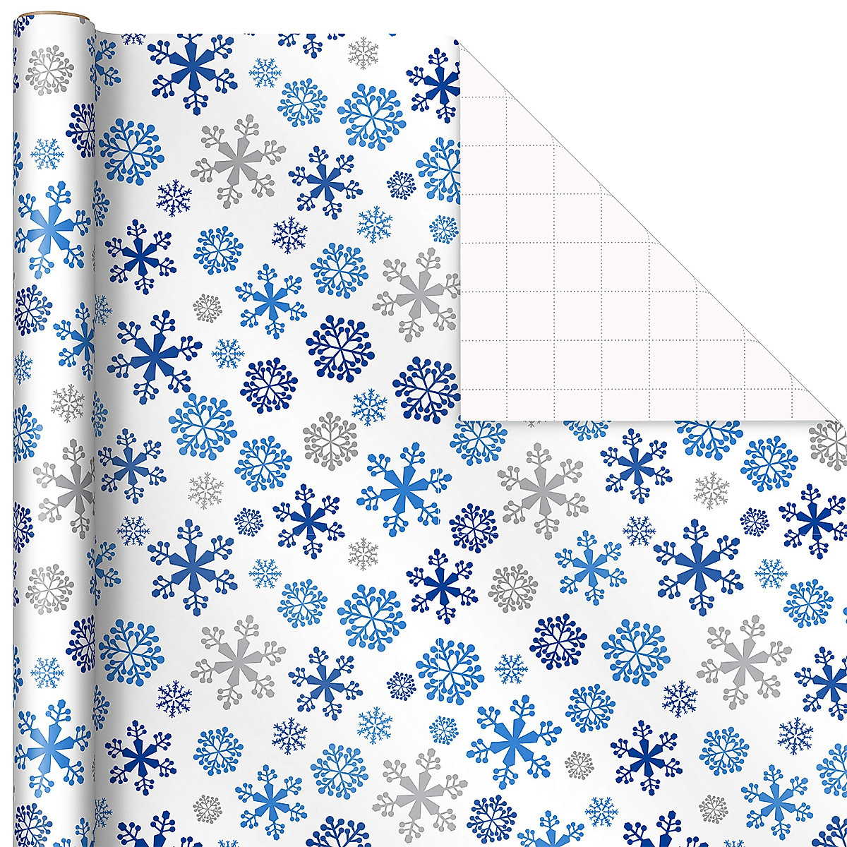Image Arts Blue Christmas Wrapping Paper with Cut Lines on Reverse (4 Rolls: 120 sq. ft. ttl) Snowmen, Snowflakes, Blue and White Stripes