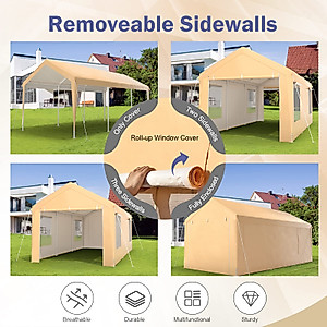 Tangkula 10x20 Ft Heavy Duty Carport, Portable Garage with Removable Sidewalls, Roll-up Door, Ventilated Windows, Metal Car Port for Auto, Truck, Boat, SUV (Yellow)