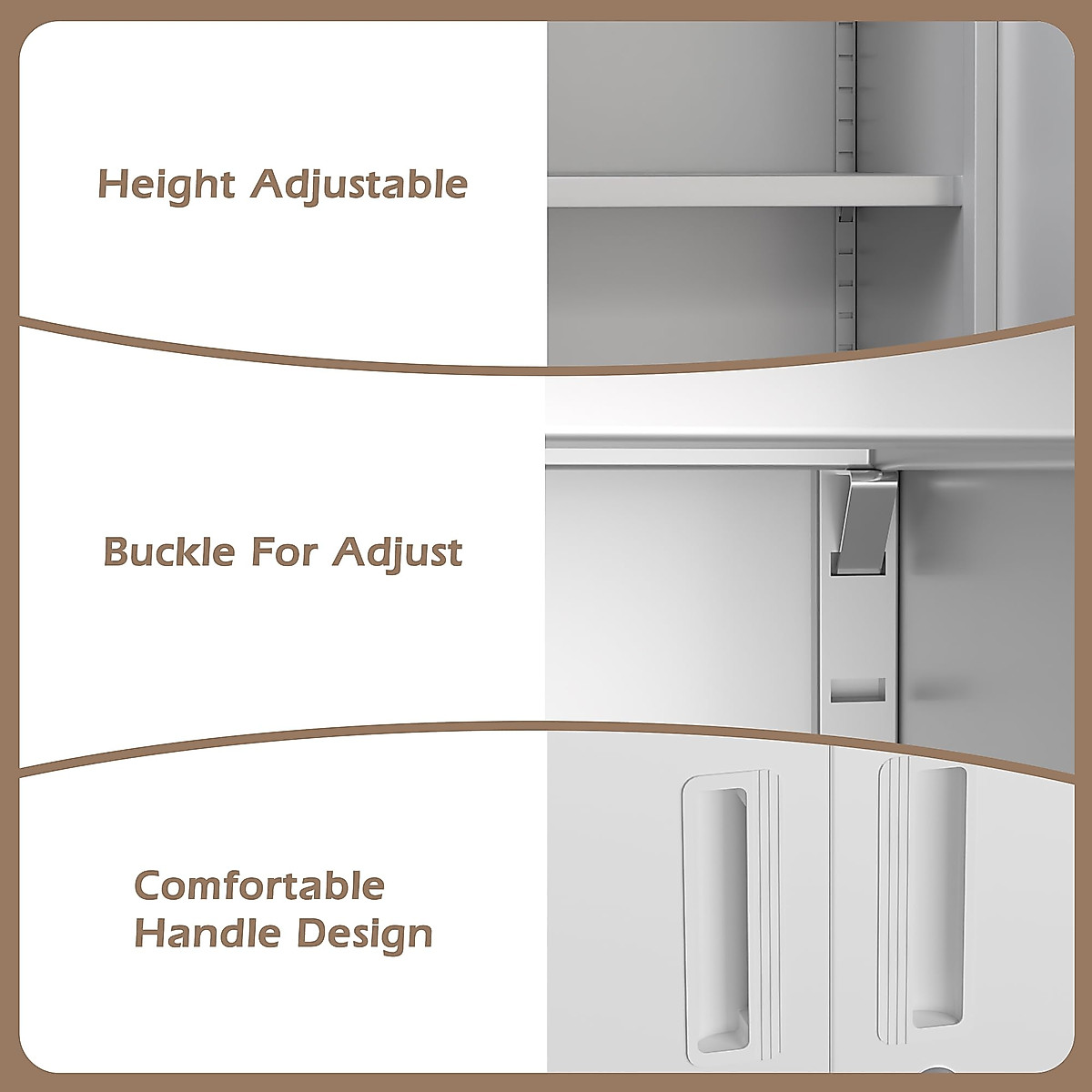 LOCENHU Metal Storage Cabinet with 2 Doors and 4 Adjustable Shelves - 71" Locking File Cabinet,Locking Tool Cabinet for Office,Home,Garage,Gym,School (White),Requires Installation