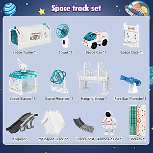 wakeInsa Space Toy,Astronaut Toys,Toddler Train Set,Race Car Track with 2 LED Space Car,Toys for 3+ Year Old Boys and Girls,Space Gift for Kids Christmas and Birthday