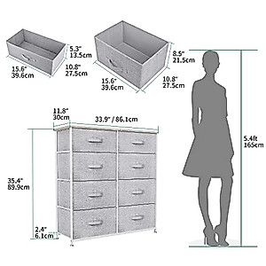 YITAHOME Fabric Dresser for Bedroom, Tall Dresser with 8 Drawers, Storage Tower with Fabric Bins, Chest of Drawers for Closet & Living Room - Sturdy Steel Frame, Wooden Top (Light Grey)