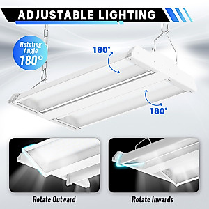 LED Linear High Bay Light 2-Pack, 150W 20250LM 0-10V Dimmable 5000K Daylight, Adjustable Tilt Hanging LED High Bay Shop Lighting Fixtures for Garage Warehouse Workshop, ETL