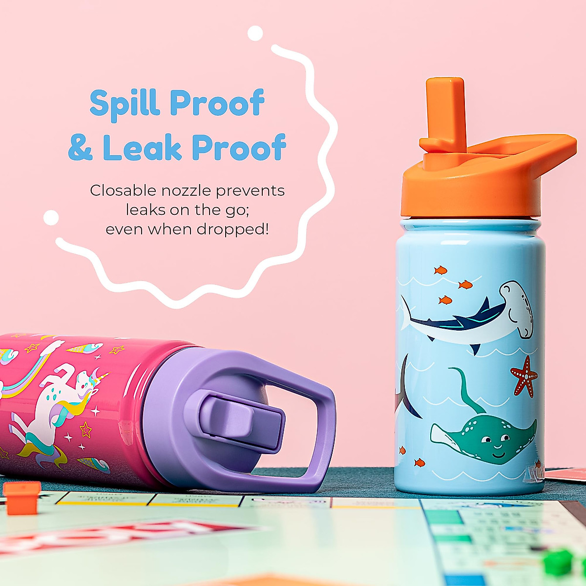 BOZ Kids Water Bottle for School with Straw Lid, Stainless Steel Insulated Water Bottle for Kids, Toddler Water Bottle, Leak Proof Water Bottle for Kids and Toddlers, 14 oz (414ml) (Polar)