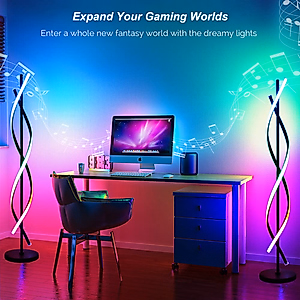 LENIVER LED Spiral Floor Lamp, Unique 3 Color Dimmable Standing Lamp, Modern Creative Standing Pole Lamps with Remote Control for Living Room, Bedroom and Office - Black