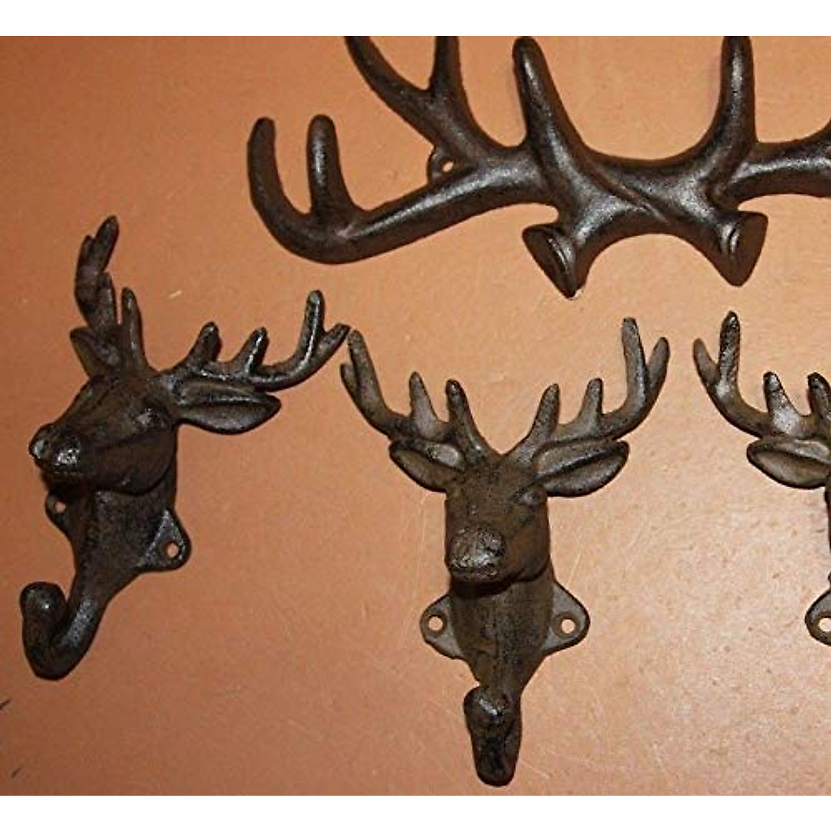 Southern Metal Wall Mounted Deer Head Antler Coat Hat Rack Wall Hooks, Solid Cast Iron Bundle of 5
