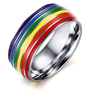 Mintolex Pride Ring Titanium Steel LGBT Rainbow Rings for Gay Lesbian Asexual Bisexual Trans Nonbinary LGBTQ Pride Month Friendship Wedding Promise Band Rings Pride Jewelry Gift for Couples Men Women Size 12, Silver