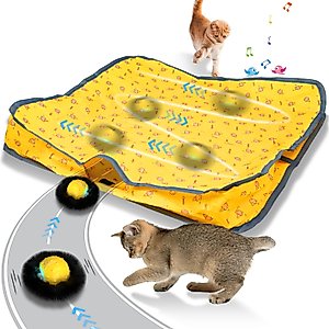 Muhhiba Interactive Cat Toys for Indoor Cats, Electric Cat Ball Fast Rolling in Pouch, Motion Activated Chirping Cat Toy, Hide and Seek Cat Toy with LED Light