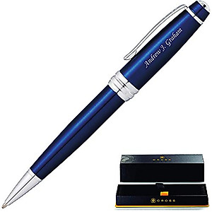Dayspring Pens Personalized Cross Pen | Engraved Cross Bailey Blue Lacquer Ballpoint Gift Pen - Chrome Trim AT0452-12. Custom Engraving Included.