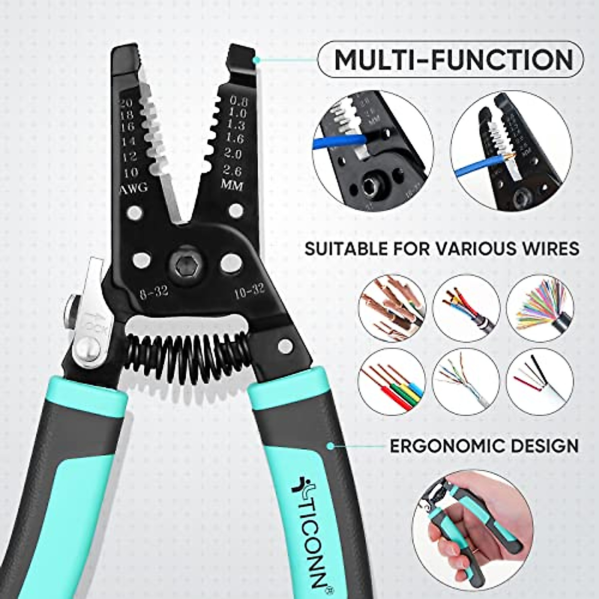 TICONN Crimping Tool for Heat Shrink Connectors - Ratcheting Wire Crimper - Crimping Pliers - Ratchet Terminal Crimper - Wire Crimp Tool (Combo Kit)