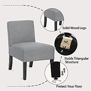 Armless Accent Chair Set of 2, Modern Living Room Chairs with Thick Cushion & Solid Wood Legs, Fabric Comfy Bedroom Slipper Accent Corner Side Chair Living Room Furniture, Grey