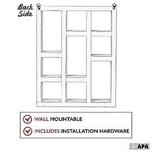 Ilyapa Rustic Wood Knick Knack Floating Shelf Weathered White - Wall Mounted or Freestanding Farmhouse Decor Display Case for Essential Oils, Trinkets, Curios is a Family-Owned Business