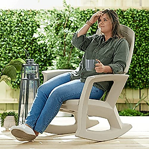 LBONG Heavy Duty All Weather Outdoor Porch Rocker,Resin Outdoor Rocker,Easy to Assemble Deck and Patio,600lbs Capacity (Sand Tan)