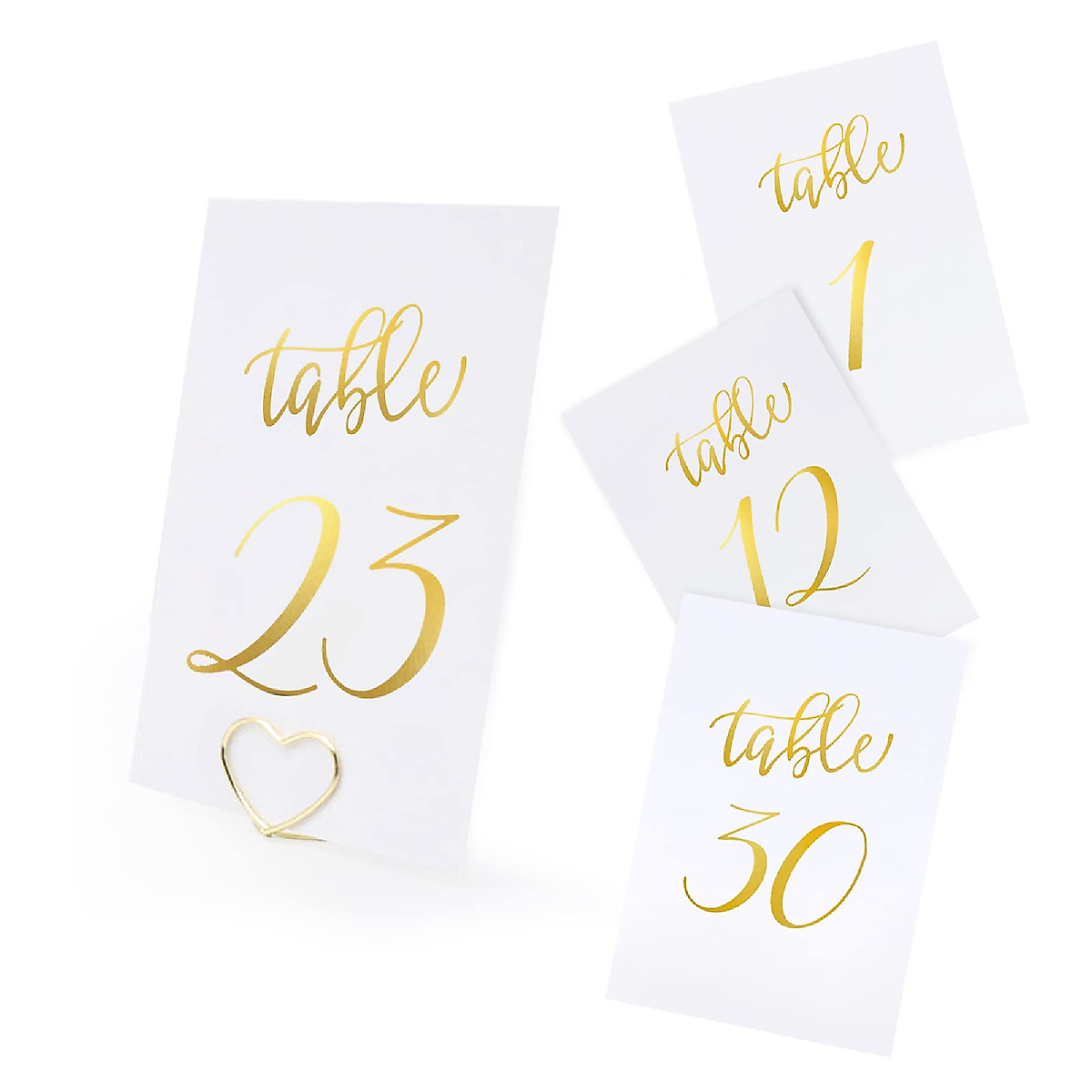 30 Pieces Table numbers For Wedding Reception With Pcs Number Holder , Holders Place cards Card Gold Numbers, white,gold