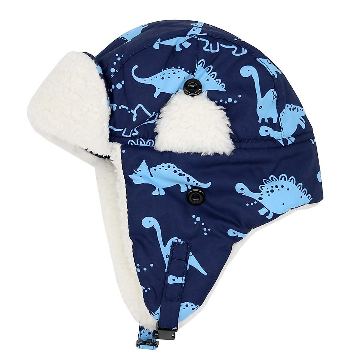 Baby Boy Hats Toddler Winter Hat Sherpa Lined Warm Trapper Hat Fleece Girl Infant Beanie Blue Dinosaur 2-5T