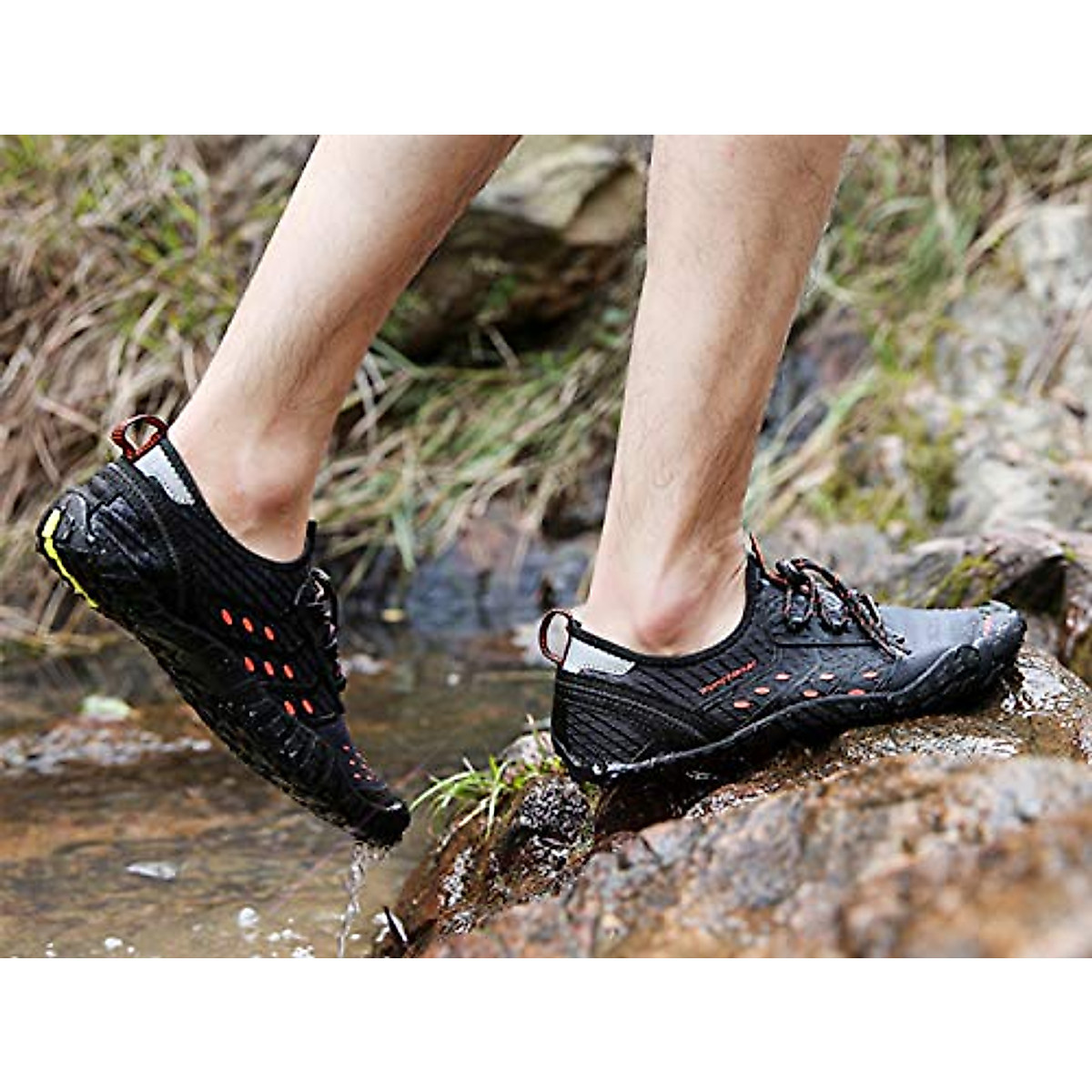 UBFEN Water Shoes Mens Womens Swimming Shoes Aqua Shoes Beach Sports Quick Dry Barefoot for Boating Fishing Diving Surfing with Drainage Driving Yoga 8.5 Women / 7 Men D Grey Orange