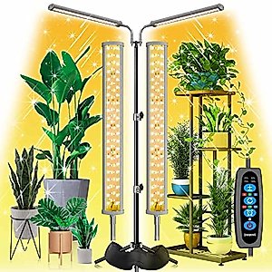 DOMMIA LED Grow Lights, 3 Modes Grow Lights for Indoor Plants Full Spectrum with 60" Adjustable Tripod Stand,180 LED Plant Grow Light with Stand 6/10/12 Timer Dimmable Grow Light Strip for Tall Plants