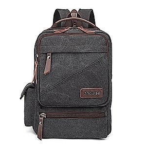 bagwise Canvas Backpack Purses for Women Men, Vintage Water-Repellent Backpack, Casual Daypack Backpack for Hiking Perfect for Daily Use School Backpack Bookbag (Black)