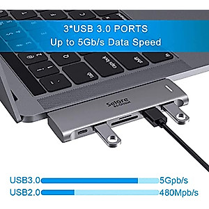 USB C Adapter for MacBook Pro/MacBook Air M1 M2 2021 2020 2019 2018 13" 15" 16", 6 in 1 USB-C Hub MacBook Pro Accessories with 3 USB 3.0 Ports,USB C to SD/TF Card Reader and 100W Thunderbolt 3 PD Port
