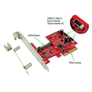 Ableconn PEX-UB152 USB 3.2 Gen 2 (10 Gbps) 2-Port Type-C Internal 20Pin Key-A Header PCI Express (PCIe) x4 Host Adapter Card (ASMedia ASM2142 Chipset)
