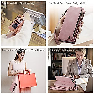 Defencase for iPhone 8 Plus Case, iPhone 7 Plus Case, iPhone 8 Plus Wallet Case for Women Men, Durable Leather Strap Zipper Card Holder Wallet Phone Case for iPhone 7 Plus & iPhone 8 Plus, Rose Pink