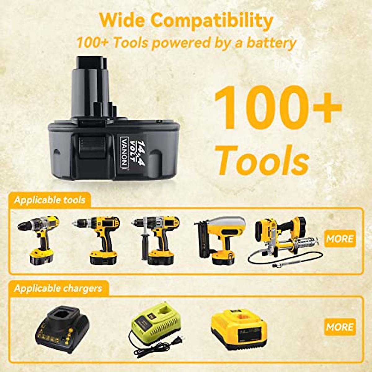 VANON [Upgraded to 4.8Ah 14.4V DC9091 DW9094 Ni-MH Replacement for DeWALT 14.4V Battery XRP DW9091 DW935 DE9038 DE9091 DE9092,2Pack