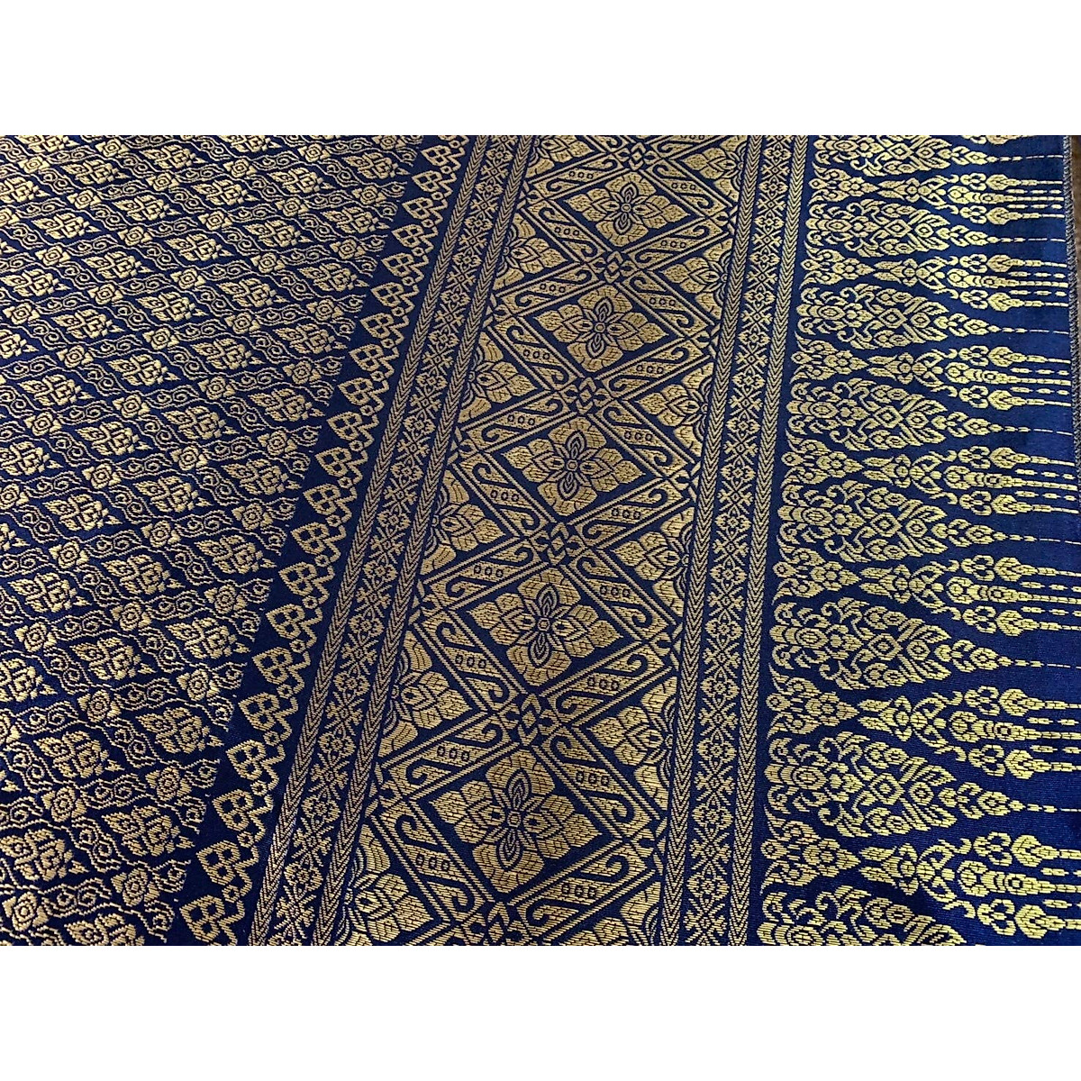 Amornphan 44 Inches Blue and Gold Traditional Thai Silk Damask Fabric for Wedding Dress Skirt by The Yard