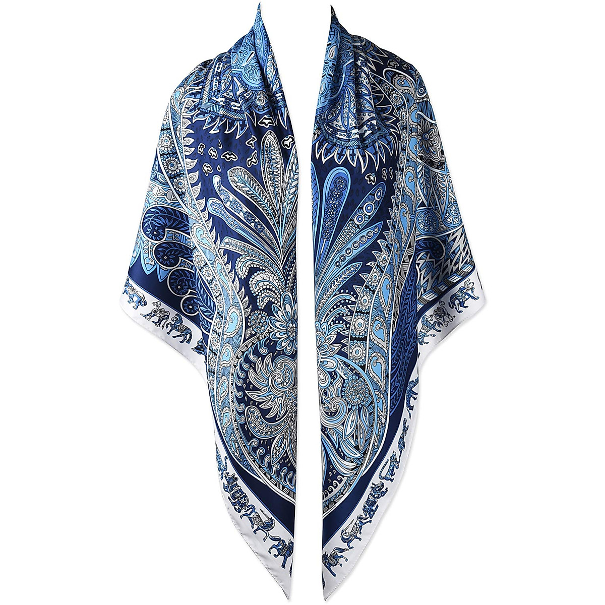 corciova XL 50x50 Large Square Navy Royal Blue White Silk Hair Spanish Scarf Satin Tops for Women Head Wraps Shawl Headscarf