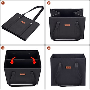 ANZEKE 4 Pack Reusable Grocery Bags Shopping Bag with Reinforced Bottom and Handles,Collapsible, Durable and Eco Friendly for Shopping,Groceries, Storage, Picnic, Beach, Pool, Laundry (Black)