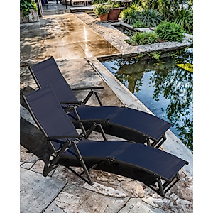 Flamaker Patio Lounge Chairs Adjustable Chaise Lounge Chairs Folding Outdoor Recliners Set of 2 for Beach, Pool and Yard (Blue)