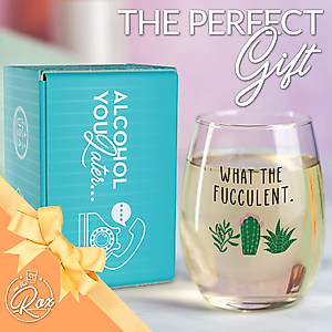 Funny Wine Glass Gift- 17 Oz Stemless Wine Glass (What The Fucculent)