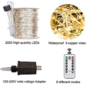 RESNICE LED Fairy String Lights 660FT 2000 LEDs Long Outside Indoor Plug In String Lights Waterproof Remote Control for Living Bed Room, Backyard, Patio, Garden, Porch, Wedding or Christmas