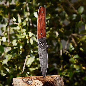 HomeWetBar Damascus Steel Knife with Engraved Wood Idea Box. Custom Utility Pocket Knife for Outdoor Enthusiasts, Perfect for Groomsmen Ideas and Special Occasions