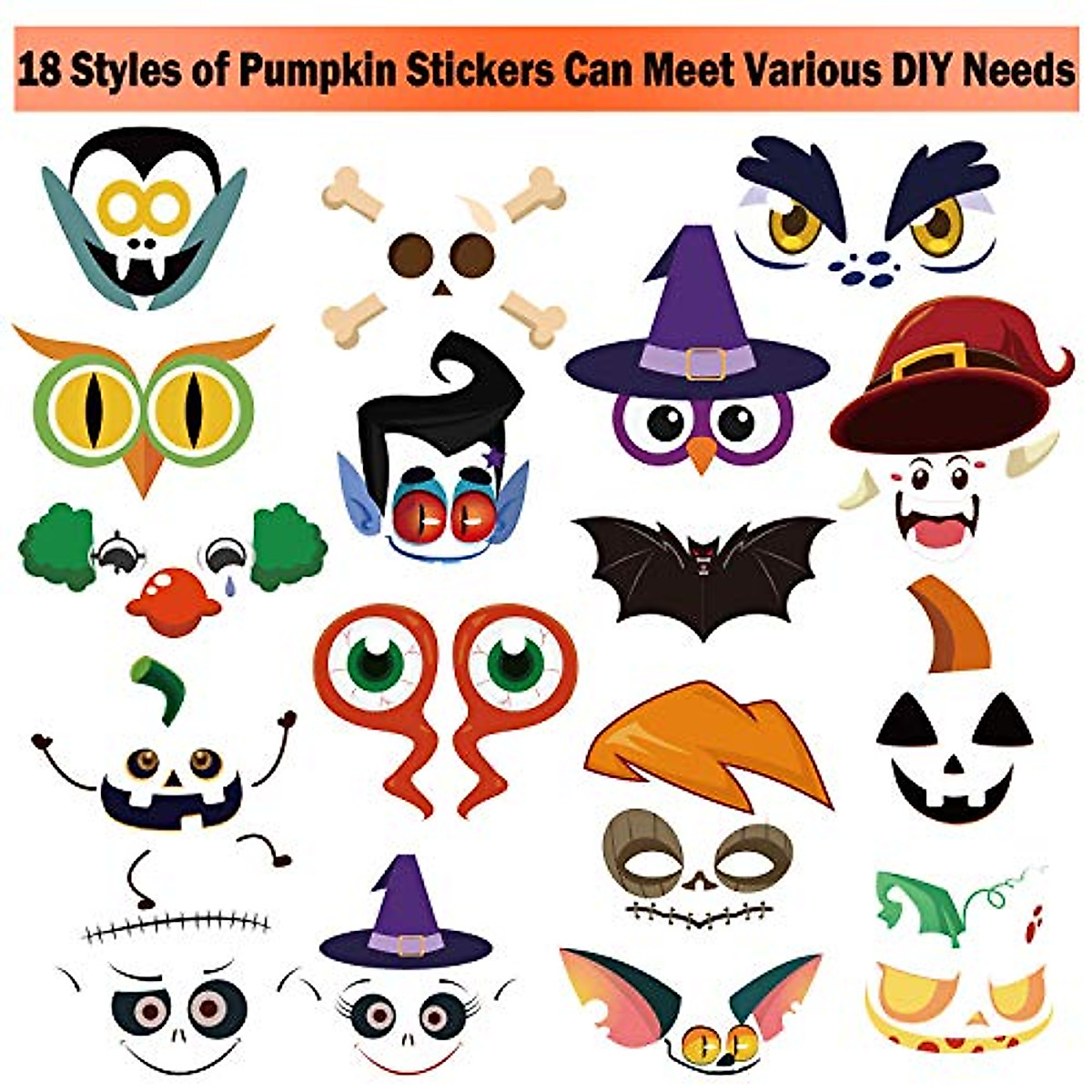 Aneco 18 Sets Halloween Foam Pumpkin Craft Kit DIY Halloween Arts Foam Pumpkin with Pumpkin Expression Stickers for Halloween Fun Home Activities