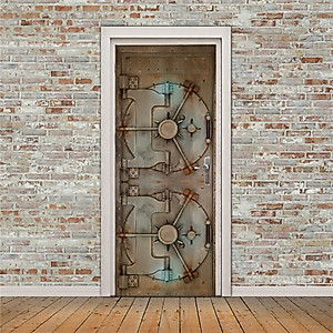 A.Monamour 3D Door Stickers for Interior Doors Rusty Bank Vault Door Vinyl Waterproof Self Adhesive Door Mural Decals for Bedroom Office Bathroom 85 x 200 cm